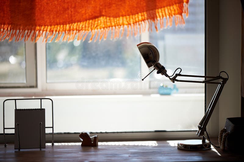 High Countertop Window Sill, Table Lamp.a Cozy Place for Reading. Stock ...