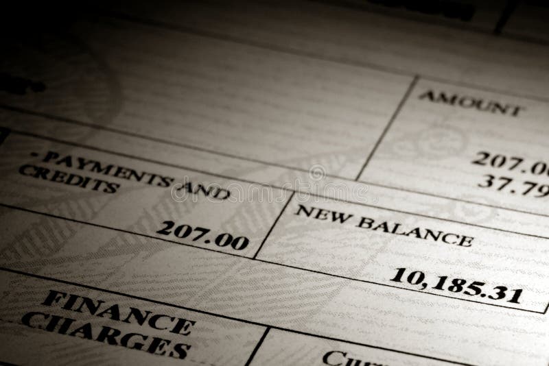 High Credit Card Debt Balance on a Bank Statement Stock Image - Image ...