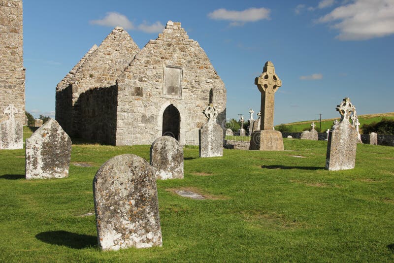 High Cross and Temple. Clonmacnoise. Ireland Stock Photo - Image of ...