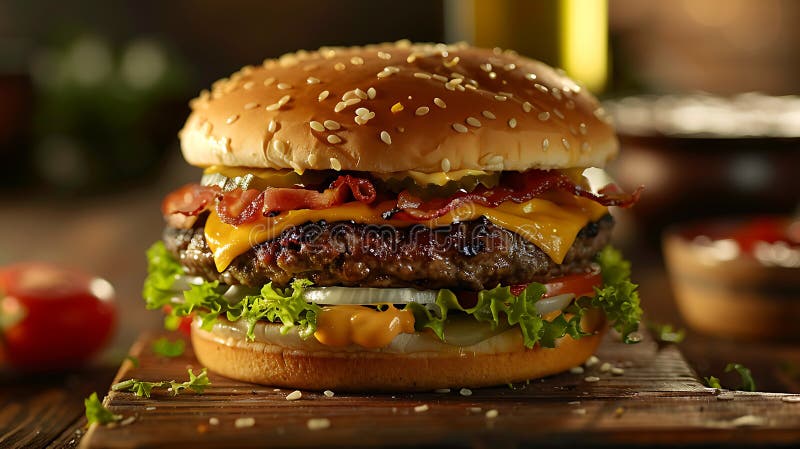 High-definition Capture of a Gourmet Burger, Layers Visible, Melting ...