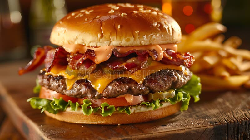 High-definition Capture of a Gourmet Burger, Layers Visible, Melting ...