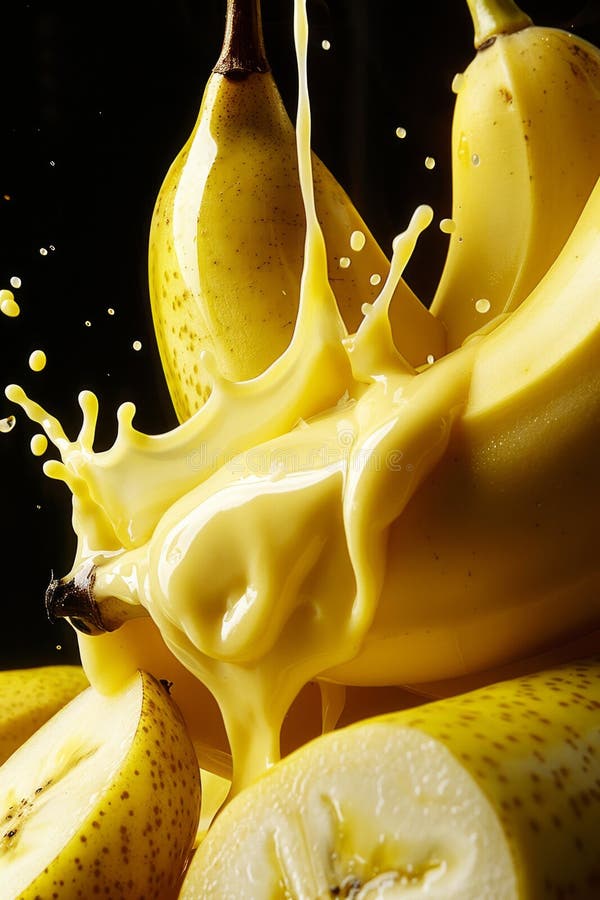 Banana Explosion with Cream Splash in HighDefinition CloseUp, Capturing ...