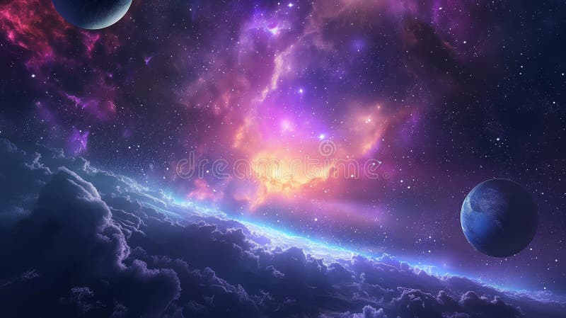 High-definition Cosmic Landscape with Realistic Planets, Glowing ...