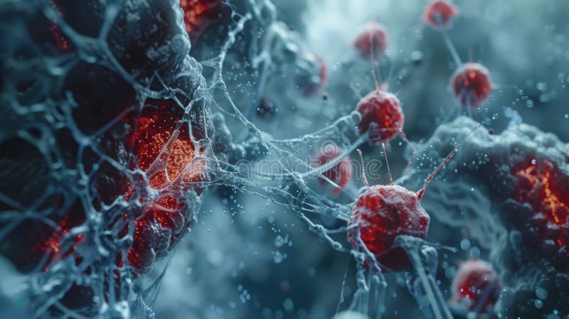 High-definition 3D Illustration of Red and Blue Neuron Cells ...