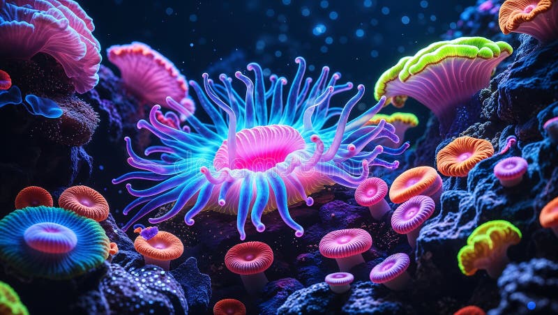 Bioluminescent Underwater Ecosystem Teeming with Color Stock ...