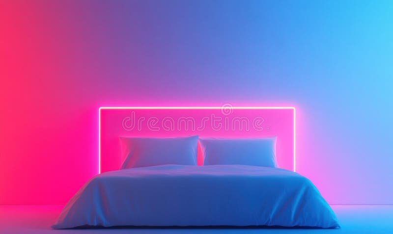 High-Definition Image of Bed Headboard with Neon Elements and ...