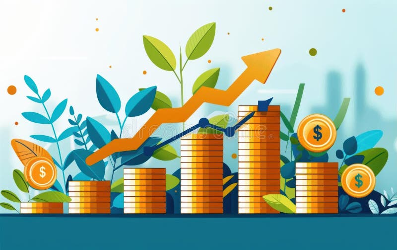 High-definition Image of Coins and an Increasing Arrow, Representing ...