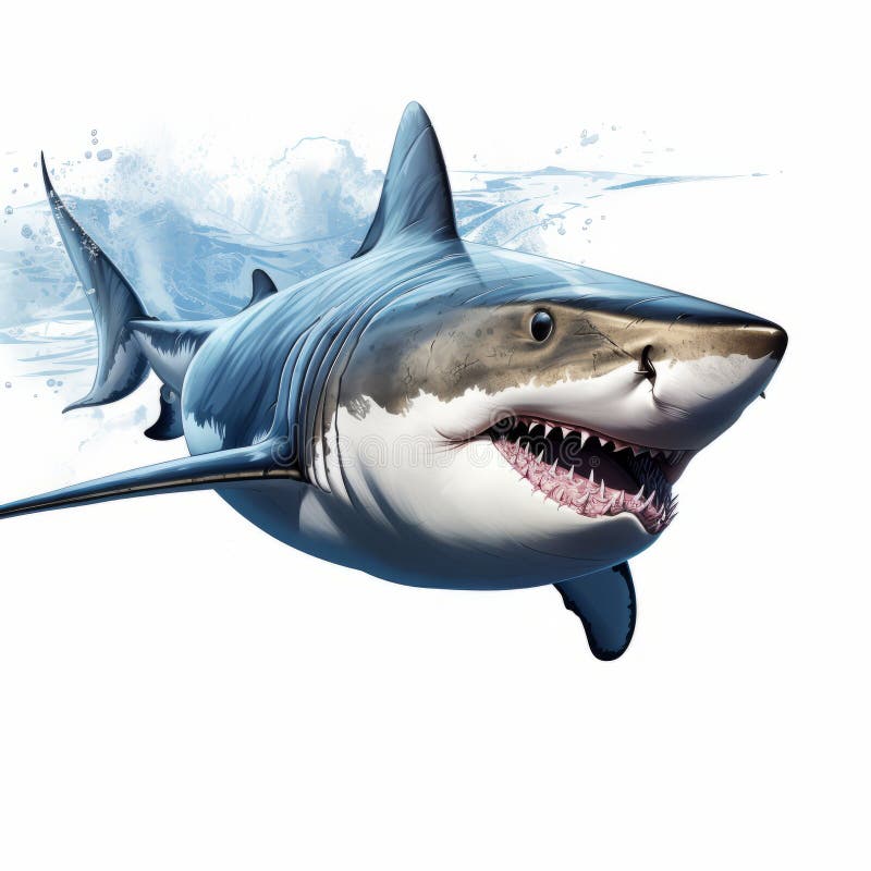 Hyperrealistic Illustration of a Close-up White Shark Swimming Stock ...