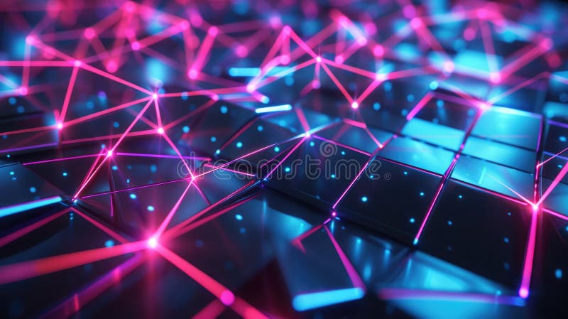 High Definition Modern 3D Geometric Grid with Neon-colored ...