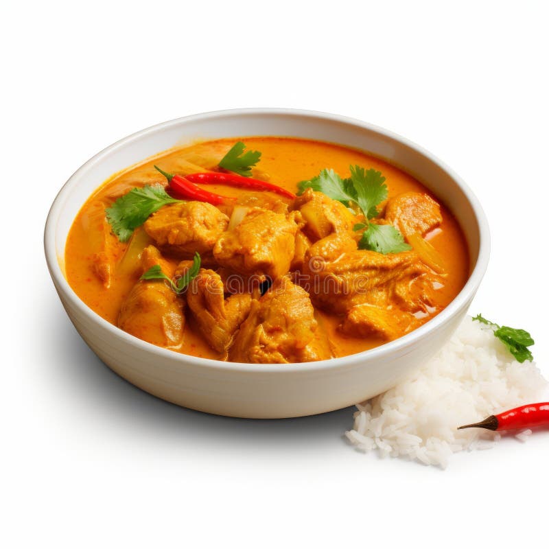 Delicious Chicken Curry in a White Bowl with Rice Stock Illustration ...