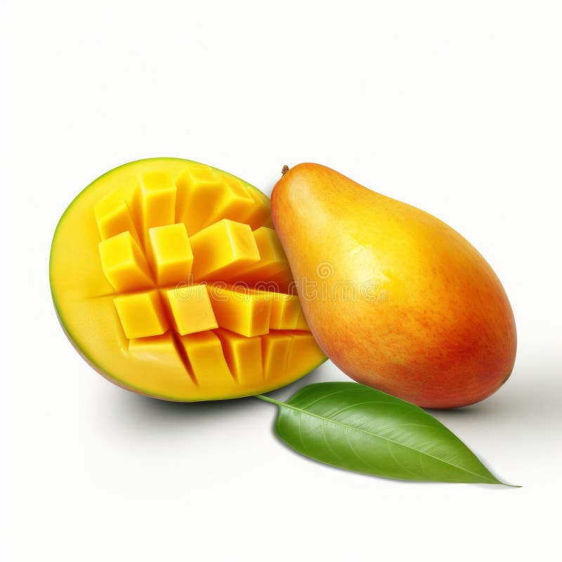 Realistic Hyper-detailed Mango Art with Cubed Pieces and Leaf Stock ...
