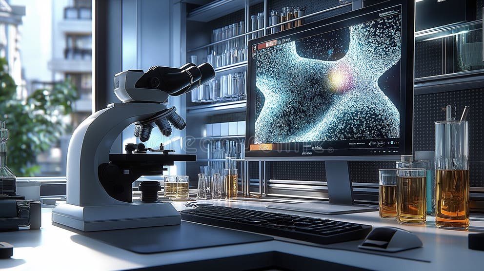 High Definition Laboratory Scene with Microscope Generative AI ...