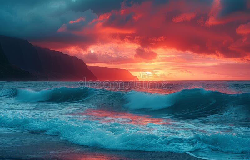 High Definition Skyline Image during Sunrise of Clouds and Waves Stock ...