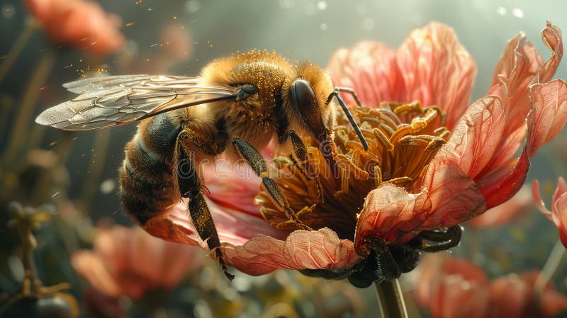 A High-definition View of a Bee Pollinating a Flower Stock Photo ...