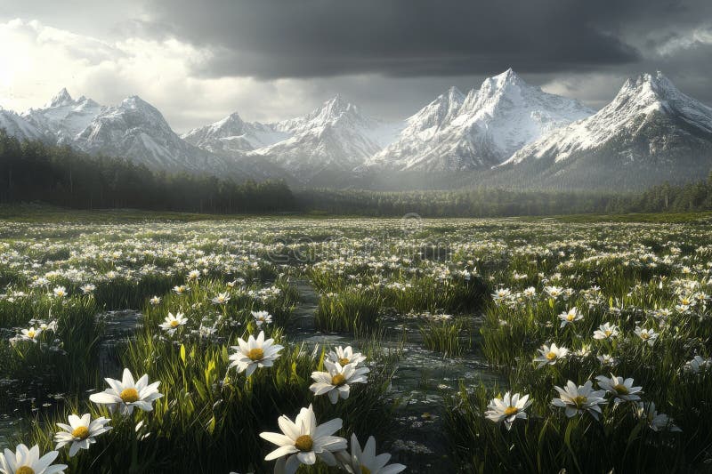 A High Definition View of Snow-capped Mountains Alongside Grassland ...