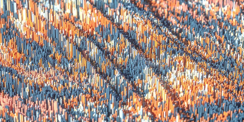 High Density Pixel Cubes Landscape, 3d Rendering Stock Illustration ...