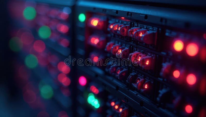 High Density Server Network Infrastructure Close Up, Modern ...