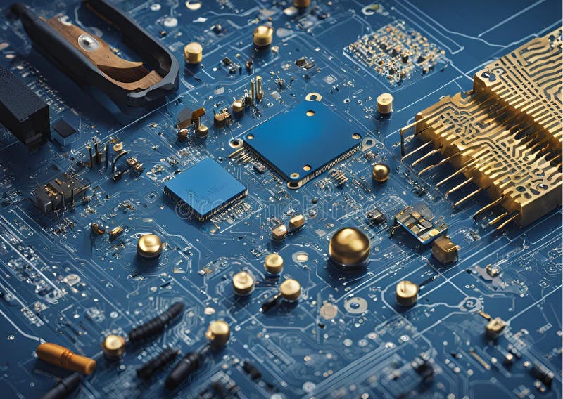 High Detail Close Up of Advanced Circuit Board Technology with ...