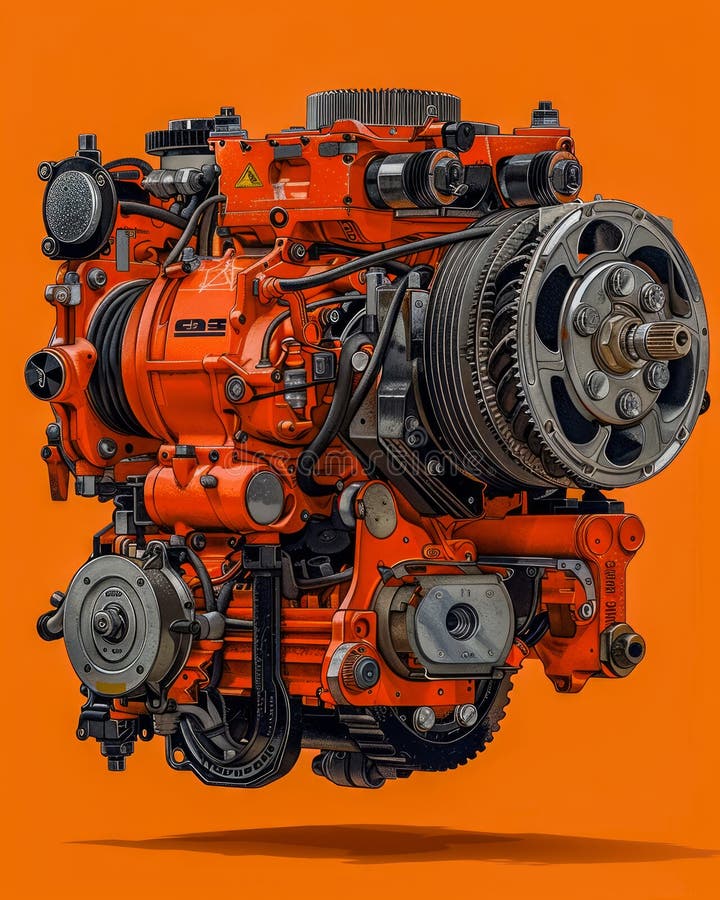 High Detail Close Up of Complex Red Automobile Engine Isolated on ...