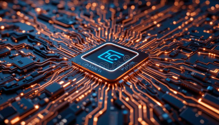 Closeup of a Modern Microprocessor CPU with Illuminated Circuitry and ...