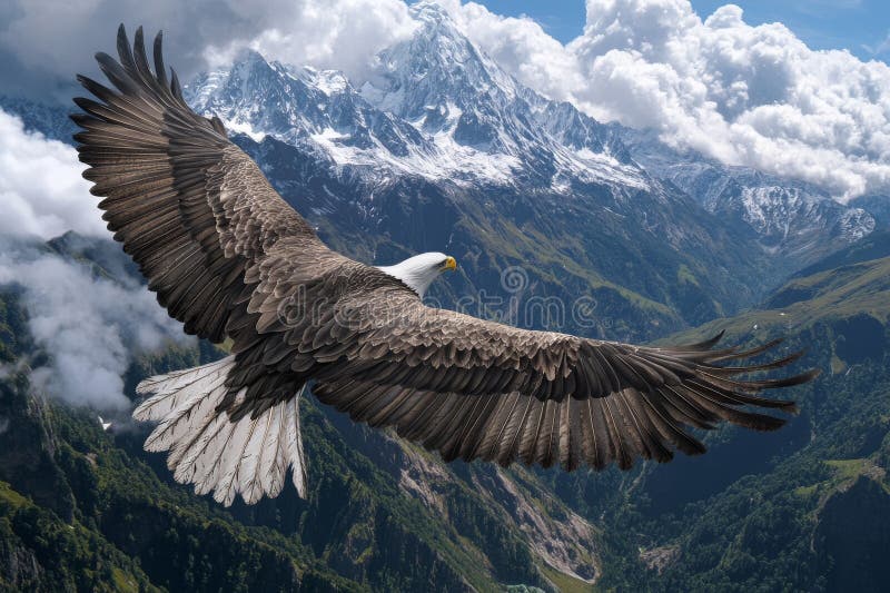 A High Detail, Isolated Image of a Bald Eagle with Spread Wings Soaring ...