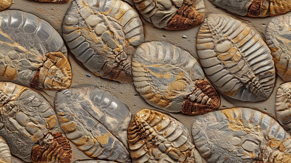 Close-up Texture of Trilobite Fossils in Sedimentary Stone with Mineral Layers Stock ...