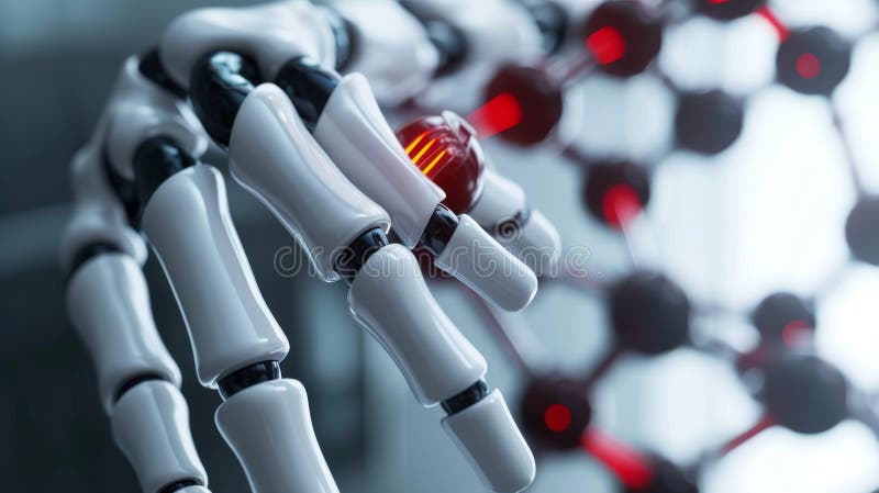Robotic Hand with Glowing Circuitry and Molecular Background Stock ...
