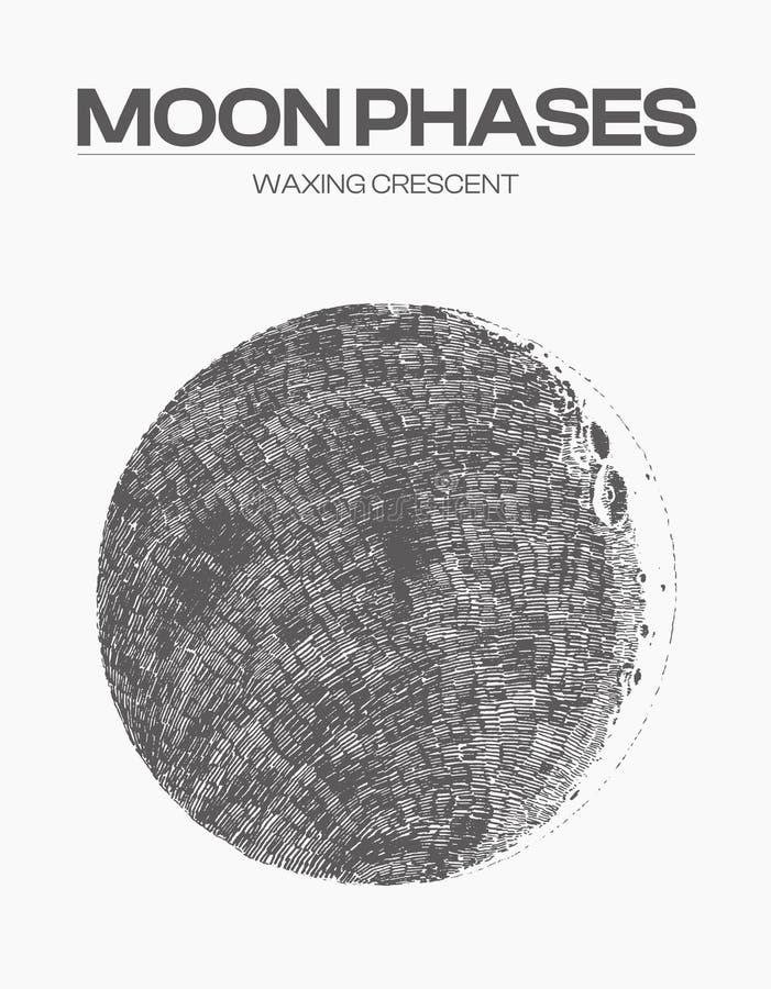 High Detail Sketch of Moon Phase, Cycle, Stage Stock Vector ...