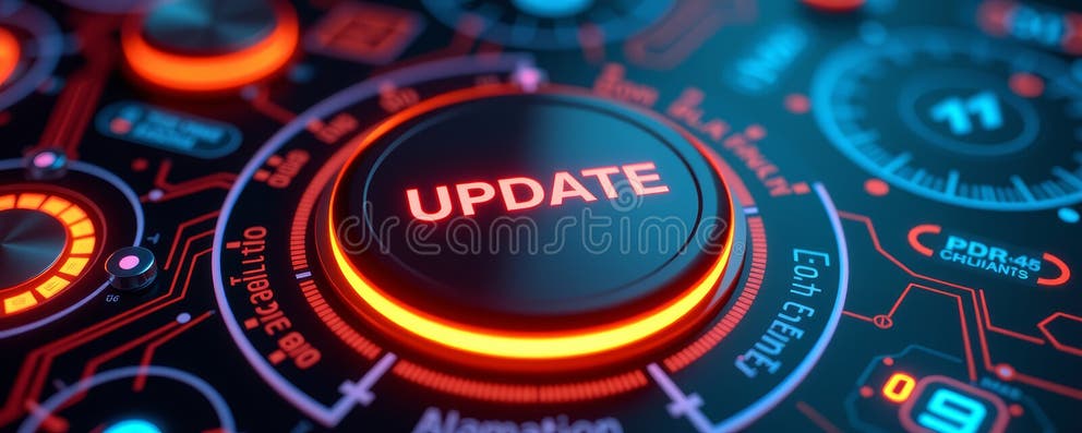 High Detail Update Command Button with Glowing Elements and Futuristic ...