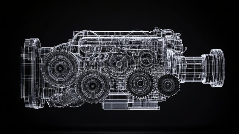 Detailed Wireframe Model of Powerful Industrial Engine Design ...
