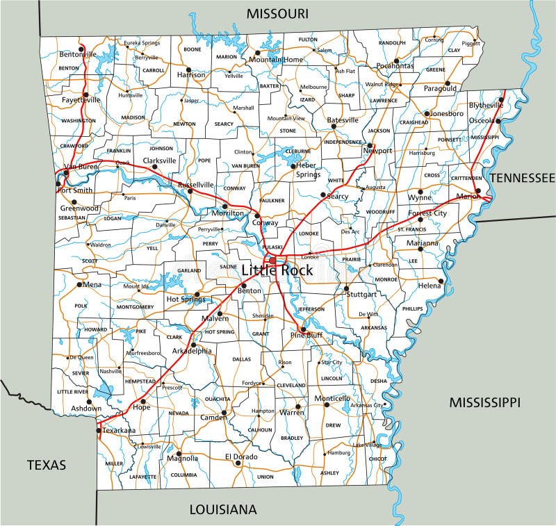 Detailed Arkansas Road Map with Labeling. Stock Vector - Illustration ... Detailed Arkansas Road Map with Labeling. Stock Vector - Illustration ...