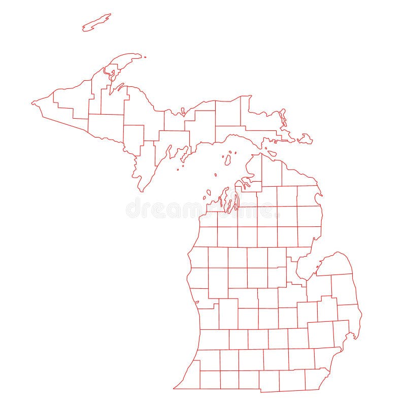 High Detailed Illustration Map - Outline Michigan State Map Stock ...