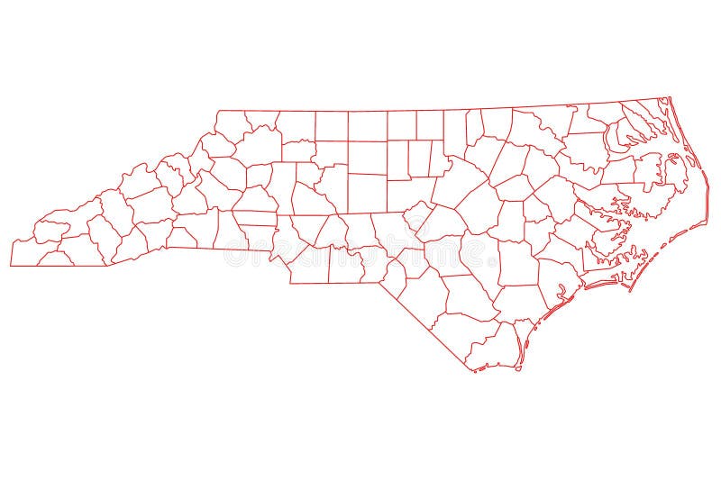 High Detailed Illustration Map - Outline North Carolina State Map Stock ...