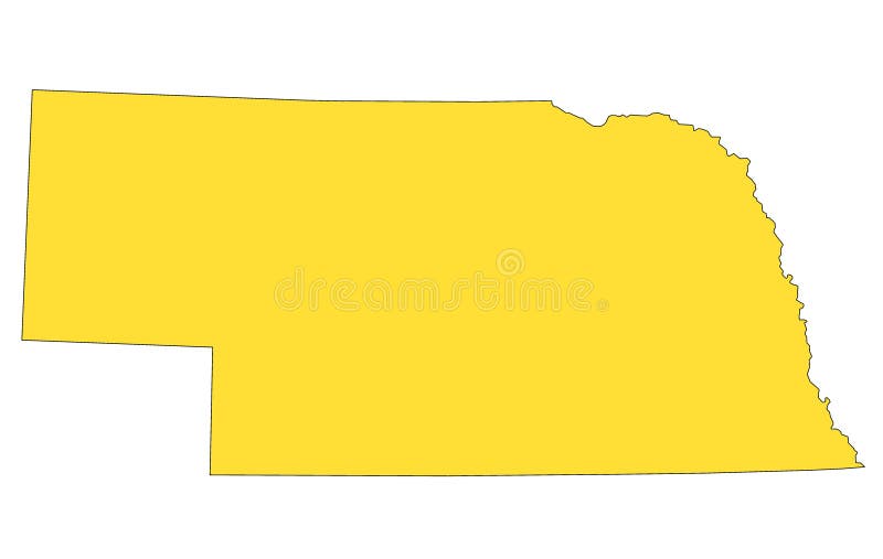 High Detailed Illustration Map - Yellow Nebraska State Map Stock ...
