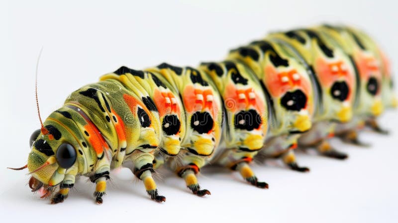 Macro Close-up of White Caterpillar on Plain Background. Nature and ...