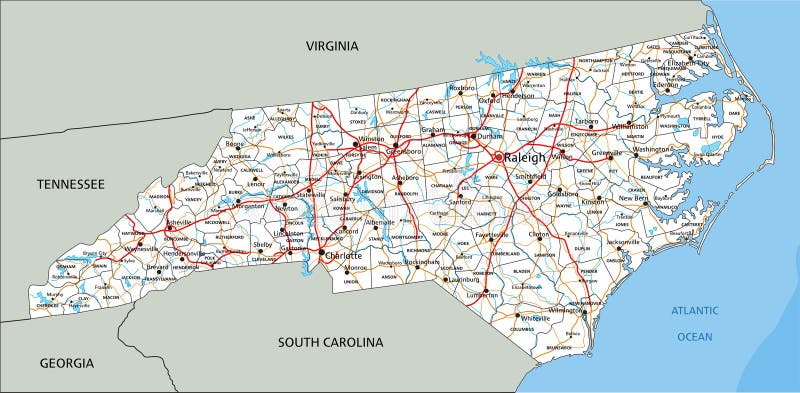 Detailed North Carolina Road Map with Labeling. Stock Vector ...