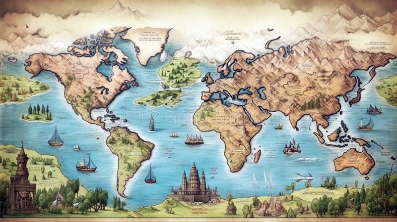 High Detailed, Old World Map with Decorative Elements. Vintage Map ...