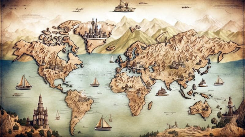 High Detailed, Old World Map with Decorative Elements. Vintage Map ...