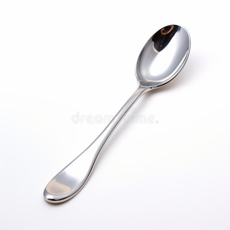 High Detailed Spoon on White Surface with Chrome Reflections Stock ...