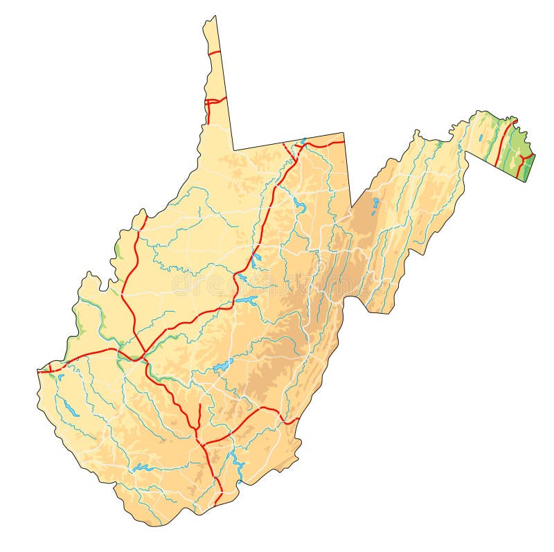 Detailed West Virginia Physical Map. Stock Vector - Illustration of ... Detailed West Virginia Physical Map. Stock Vector - Illustration of ...