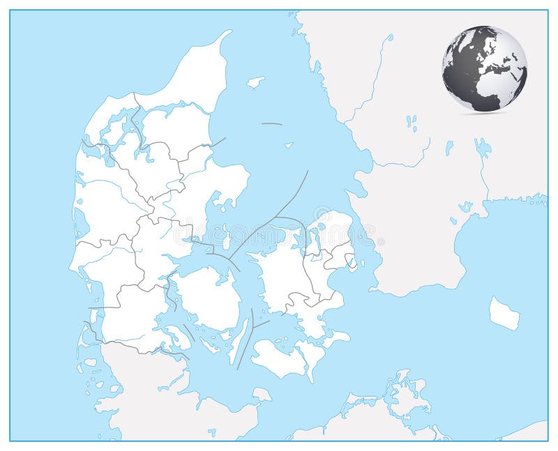 High Detailed White Map of Denmark Stock Vector - Illustration of shape ...