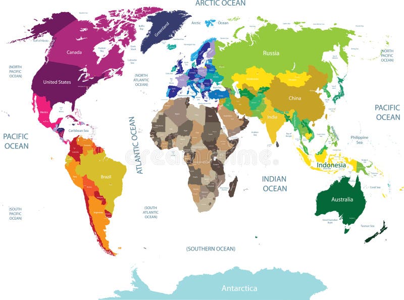 High Detailed World Map with Geographical Objects Names Stock Vector ...