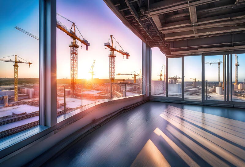 High Dynamic Range Construction Site with Cranes, Construction Site Work, Stock Illustration ...