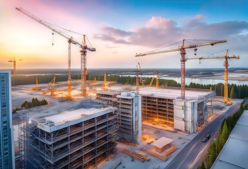 High Dynamic Range Construction Site with Cranes, Construction Site ...