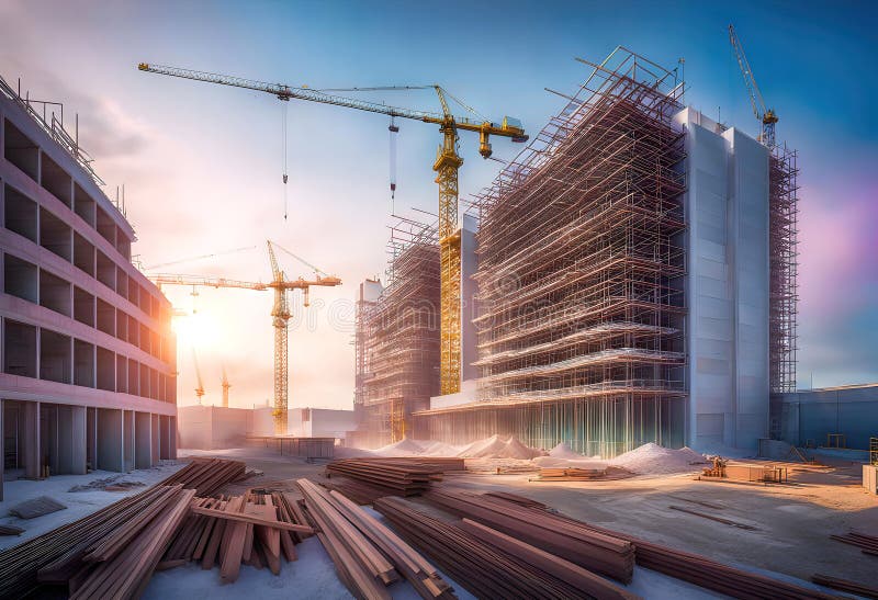 High Dynamic Range Construction Site with Cranes, Construction Site ...