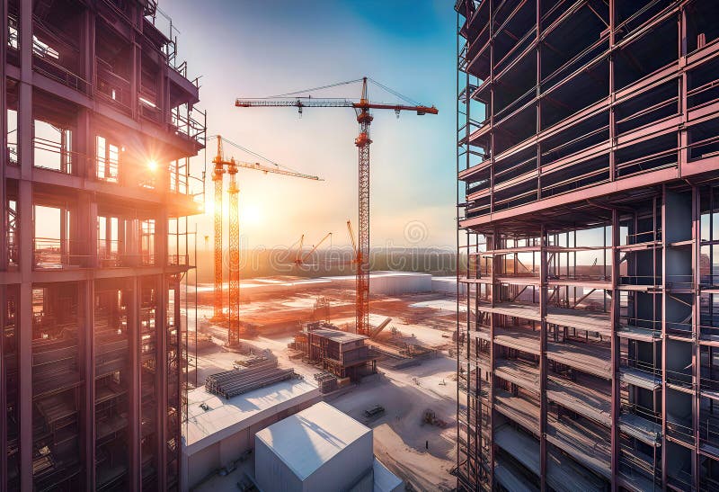 High Dynamic Range Construction Site with Cranes, Construction Site ...