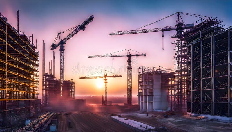 High Dynamic Range Construction Site with Cranes, Construction Site ...