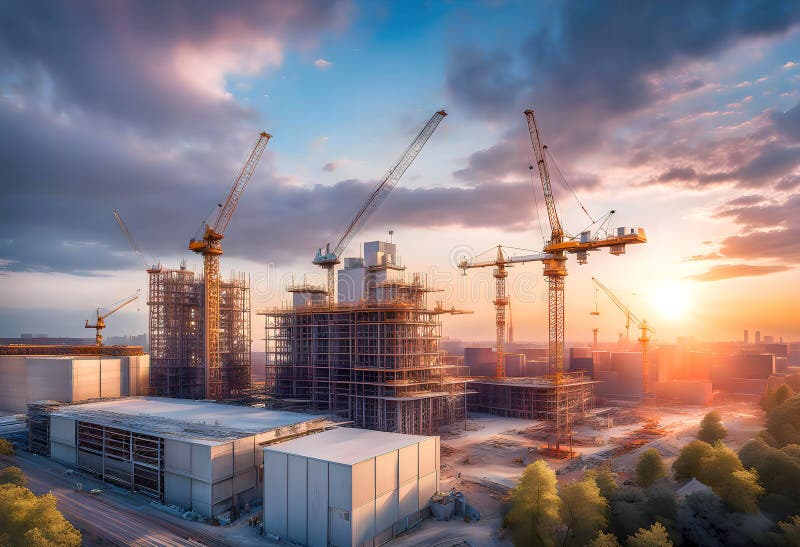 High Dynamic Range Construction Site with Cranes, Construction Site ...