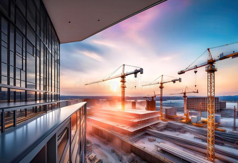 High Dynamic Range Construction Site with Cranes, Construction Site ...