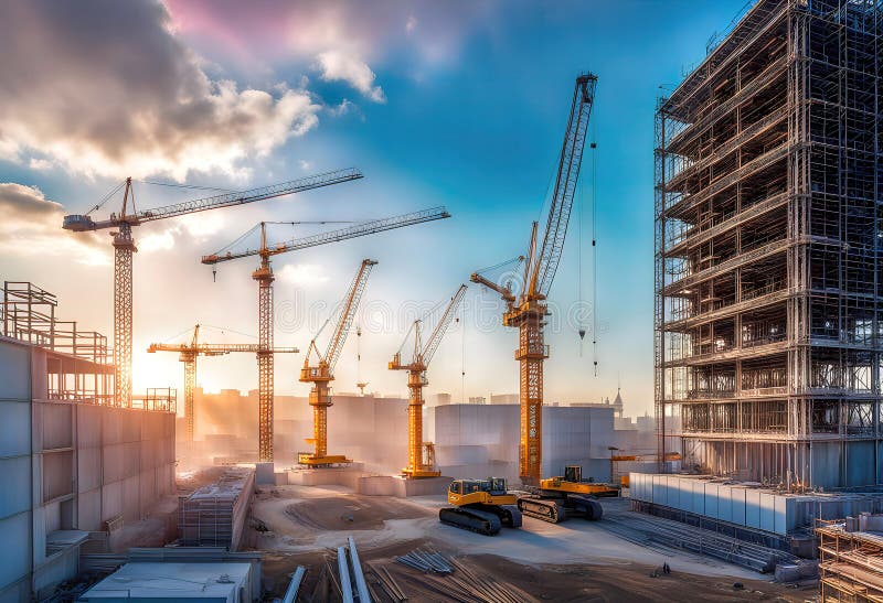 High Dynamic Range Construction Site with Cranes, Construction Site ...